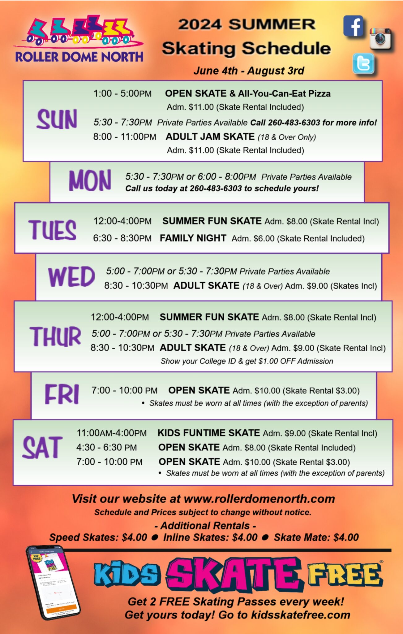 Skating Schedule — Roller Dome North